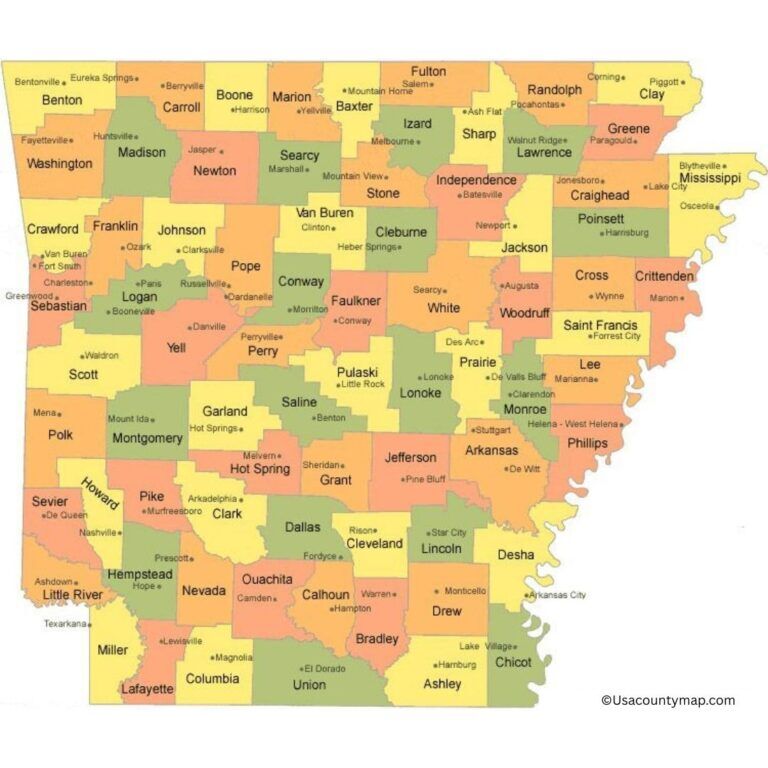 Labeled Arkansas Map – Cities and Counties