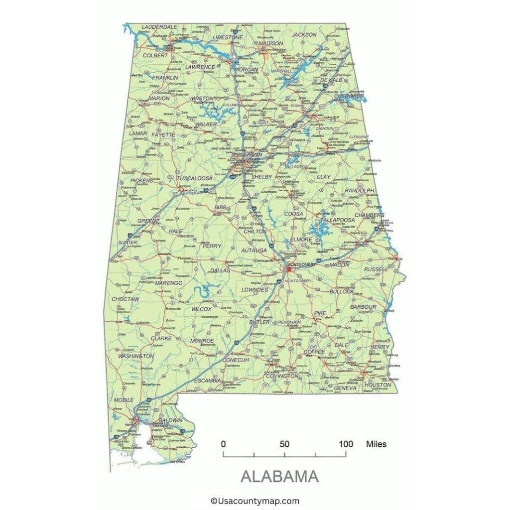 Labeled Alabama Map – Cities and Geography
