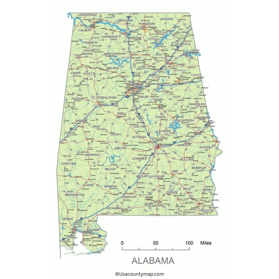 Labeled Alabama Map – Cities and Geography