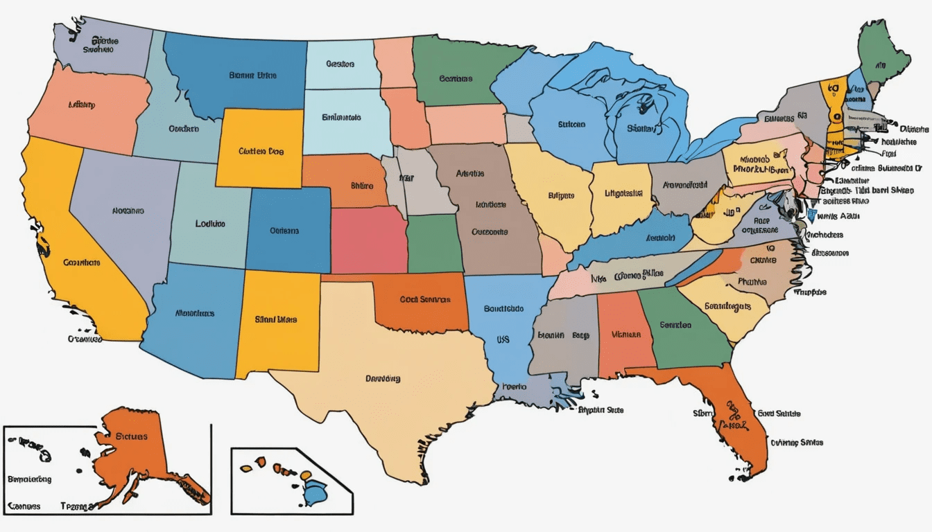 United States Political Map - State Borders