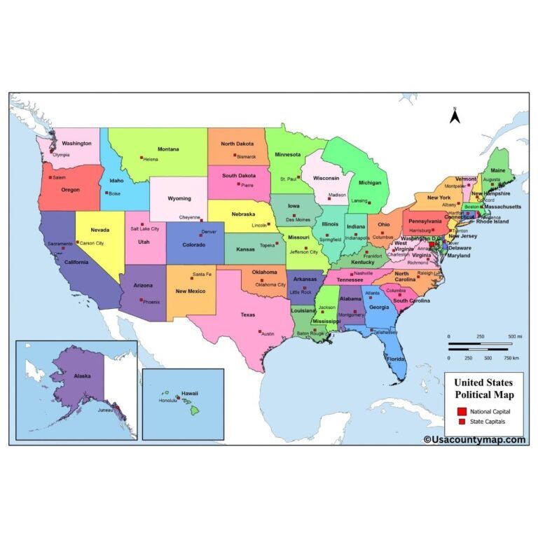 United States Political Map - State Borders