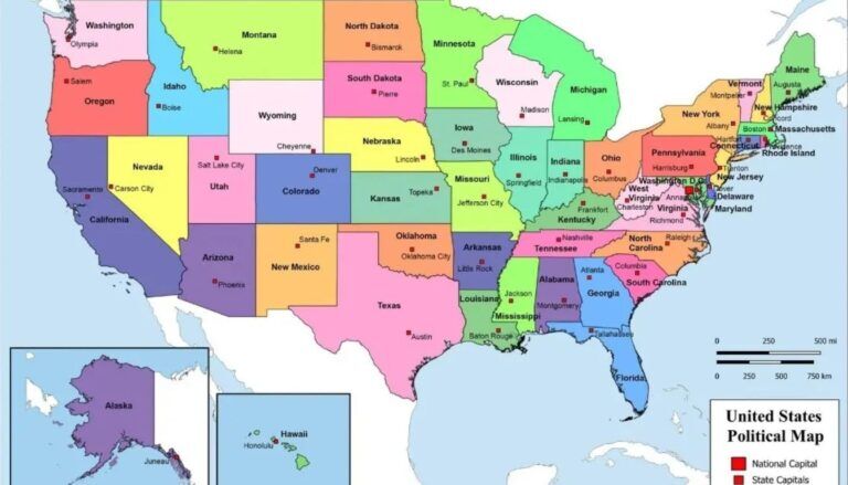 United States Political Map - State Borders