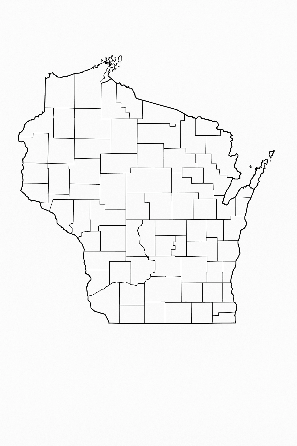 Blank Wisconsin County Map – Free Outline for Learning