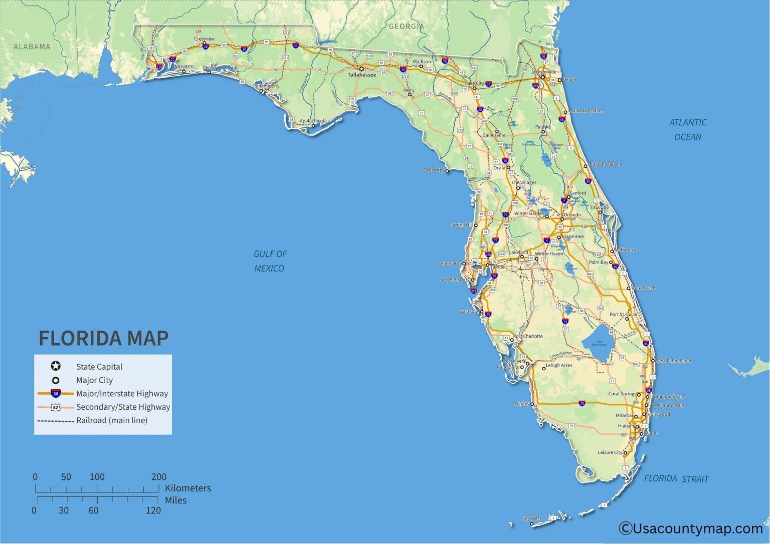 Florida County Map - Free Cities and Roads Guide