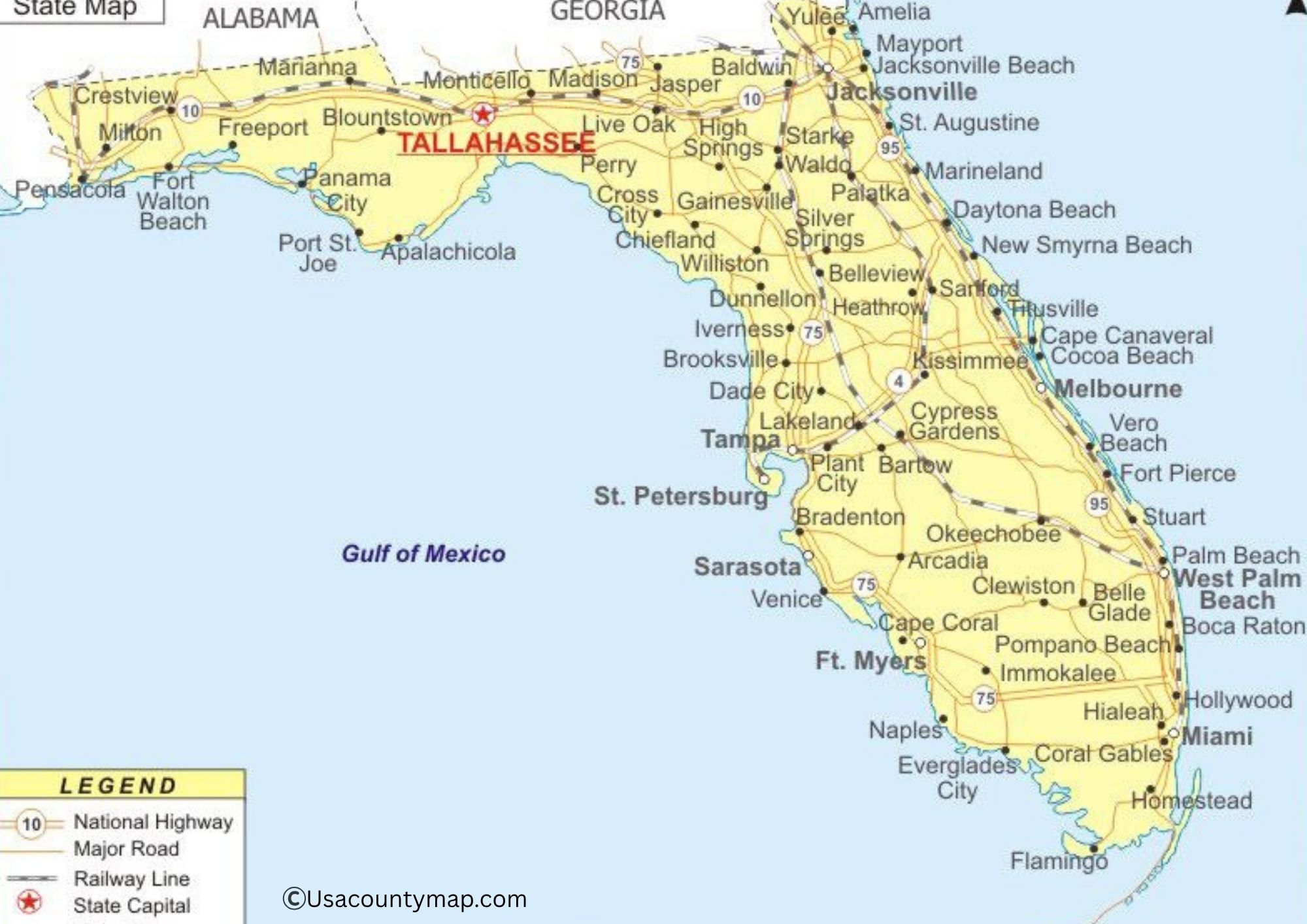 Florida County Map - Free Cities and Roads Guide